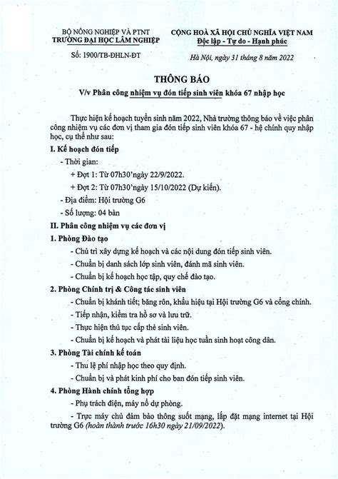 Đón Tiếp Sinh Viên Khóa 67 Nhập Học Trường Đại Học Lâm Nghiệp