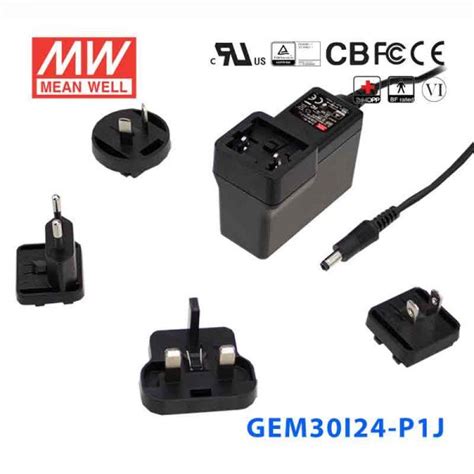 Gem30i24 P1j 30w24v125a输出明纬高能效可换插头医疗电源适配器
