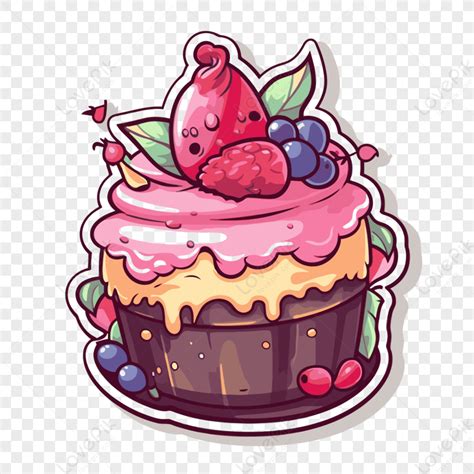 화려한 딸기와 블루베리 필링과 체리 클립아트가 있는 컵케이크 스티커 일러스트 벡터상표 Png 일러스트 무료 다운로드 Lovepik