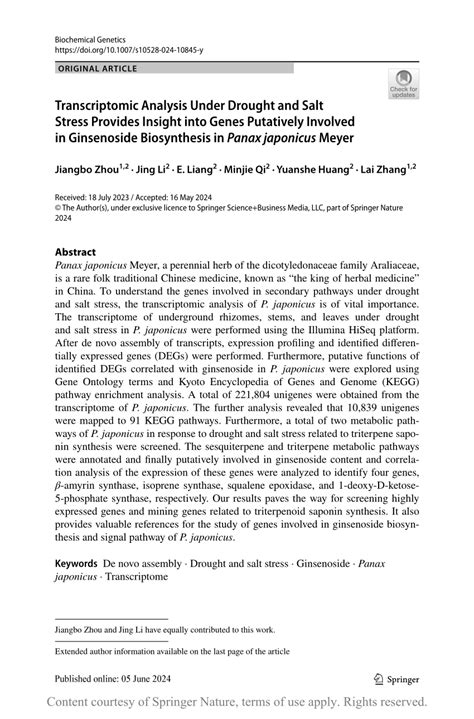Transcriptomic Analysis Under Drought And Salt Stress Provides Insight Into Genes Putatively