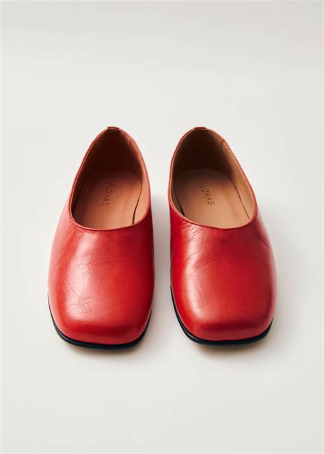 Edie Red Leather Ballet Flats Alohas