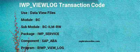 IWP VIEWLOG SAP Tcode For Data View Files