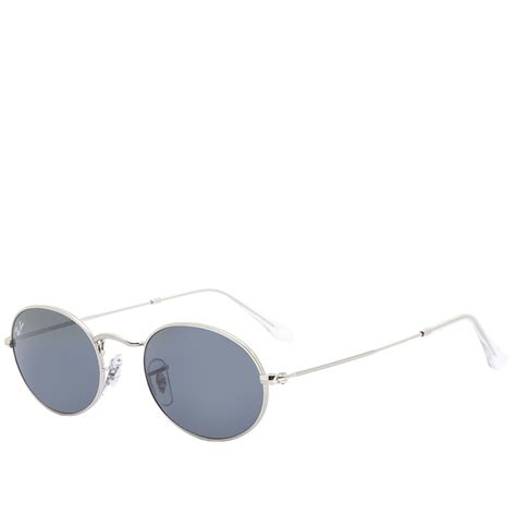 Ray Ban Oval Sunglasses Silver And Blue End Gb
