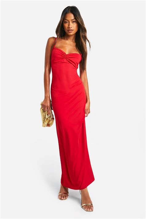 Matte Strakke Premium Maxi Jurk Met Geplooide Buste Boohoo