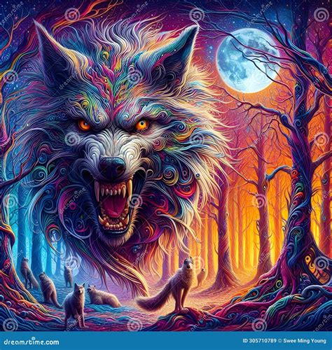 Image Of A Huge Fierce Werewolf Is Shown And Running Wild In The Dark Forest Stock Illustration