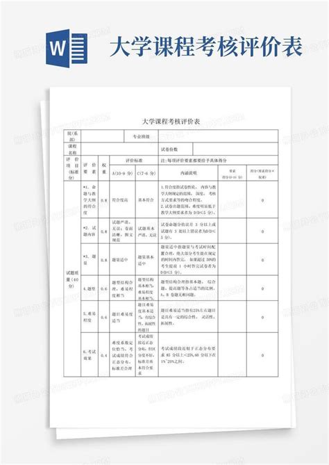 大学课程考核评价表 Word模板下载 编号lpdpzjjj 熊猫办公