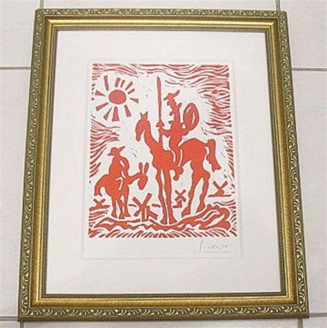 Hand Signed Pablo Picasso Don Quixote And Sancho Linocut Print With