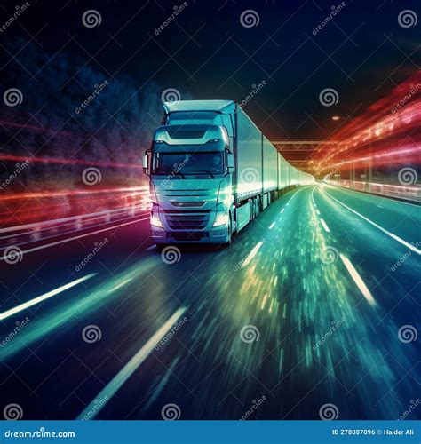 Nighttime Highway Truck With Car Headlights Generative Ai Stock Illustration Illustration Of