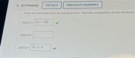 Solved Points Given Two Functions Fx5x ﻿and Gx4x