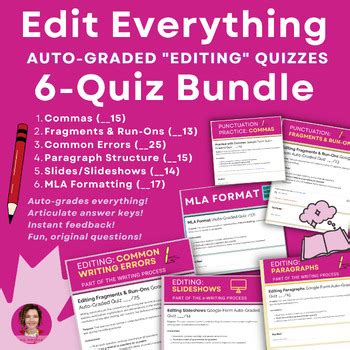 Edit Everything Quiz BUNDLE Auto Graded Test Set Punctuation