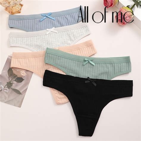 Allofme Women Pure Cotton Panties Sexy Low Waist Thongs Soft And
