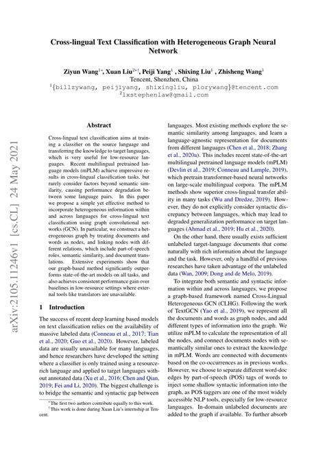Pdf Cross Lingual Text Classification With Heterogeneous Graph Neural