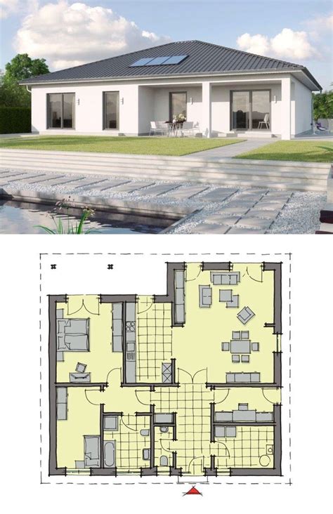 Bungalow Haus Modern Mit Walmdach Architektur And Grundriss Ebenerdig