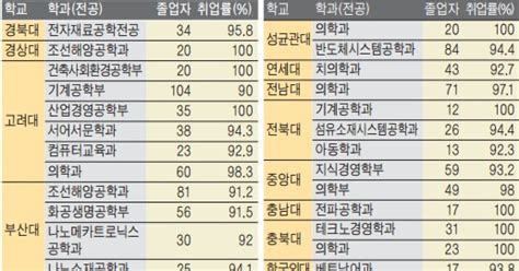 취업률 높은 학과 고려대 최다부산대·전북대 순