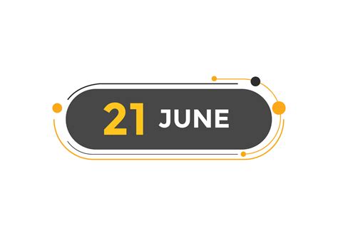 June 21 Calendar Reminder 21th June Daily Calendar Icon Template
