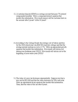 Exponential Functions Quiz By Bob MacMannis Teachers Pay Teachers