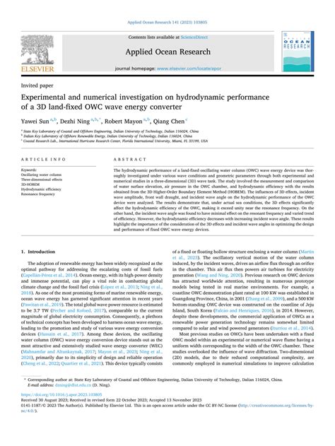 Pdf Experimental And Numerical Investigation On Hydrodynamic Performance Of A 3d Land Fixed