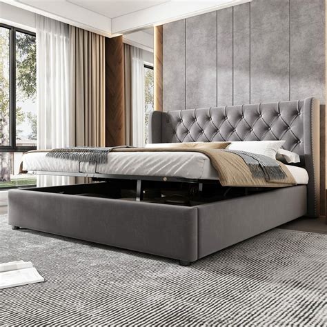 Okwish Polsterbett Doppelbett Stauraumbett Hydraulisch Anhebbarer