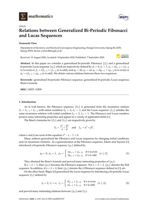 Pdf Relations Between Generalized Bi Periodic Fibonacci And Lucas