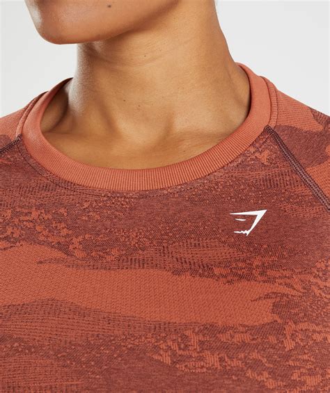 Gymshark Adapt Camo Seamless Lace Up Back Top Storm Redcherry Brown
