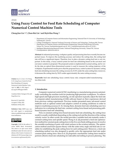Pdf Using Fuzzy Control For Feed Rate Scheduling Of Computer Numerical Control Machine Tools