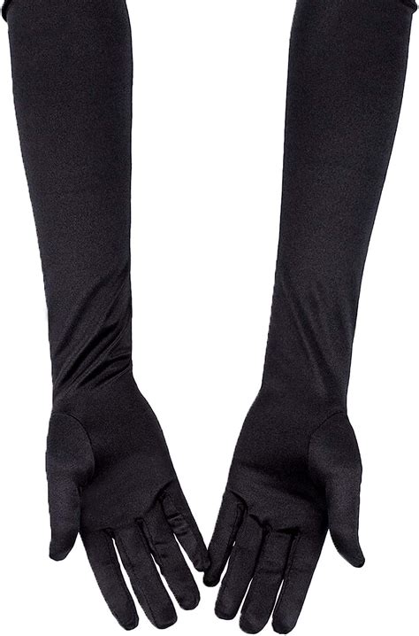 Savita Long Black Elbow Satin Gloves 21 Inch Stretchy 1920s Opera