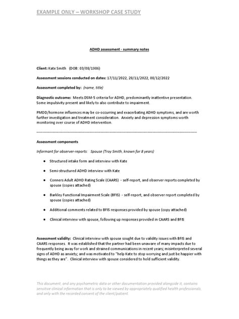 Example Assessment Documentation Summary Report Pdf