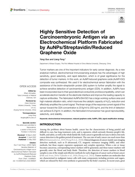 PDF Highly Sensitive Detection Of Carcinoembryonic Antigen Via An Electrochemical Platform