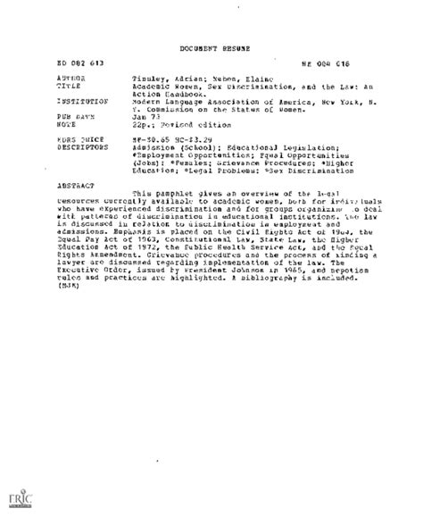 Pdf Academic Women Sex Discrimination And The Law An Action Handbook