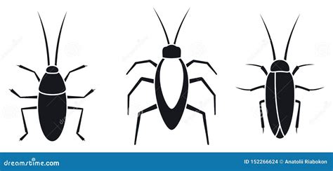 Cockroach Insect Icons Set Simple Style Stock Vector Illustration Of