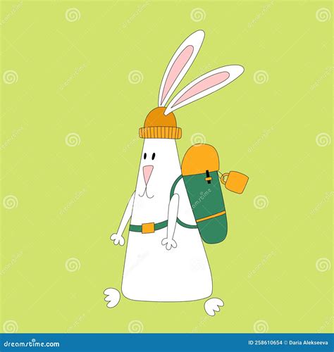 Rabbit Symbol Of 2023 Rabbit With Backpack Hiking Campaign Stock