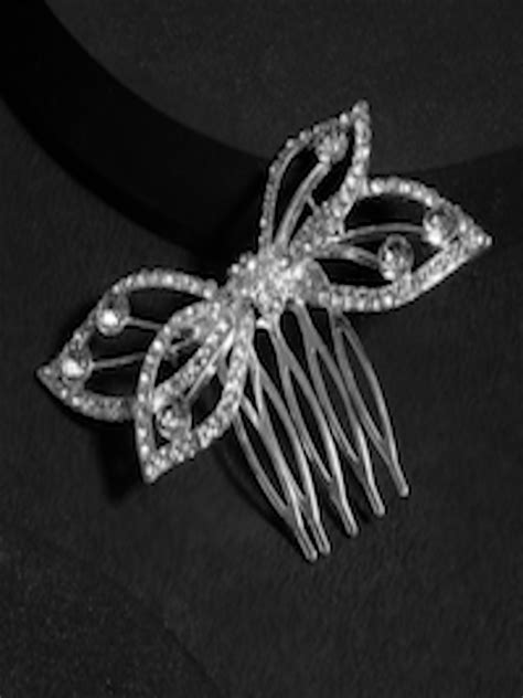 Buy Yellow Chimes Women White Silver Toned Embellished Comb Pin