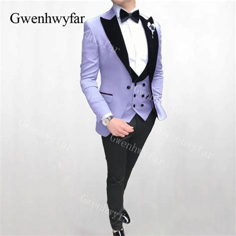Gwenhwyfar Wedding Men Suits Lavender 2019 New Designs Gentleman Velvet