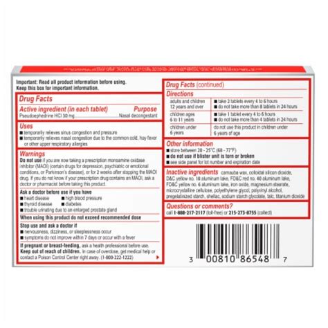 Sudafed Sinus Congestion Maximum Strength Decongestant Tablets 48 Ct Qfc