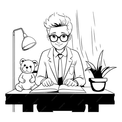Premium Vector Teacher With Bear And Book At Desk Cartoon Vector