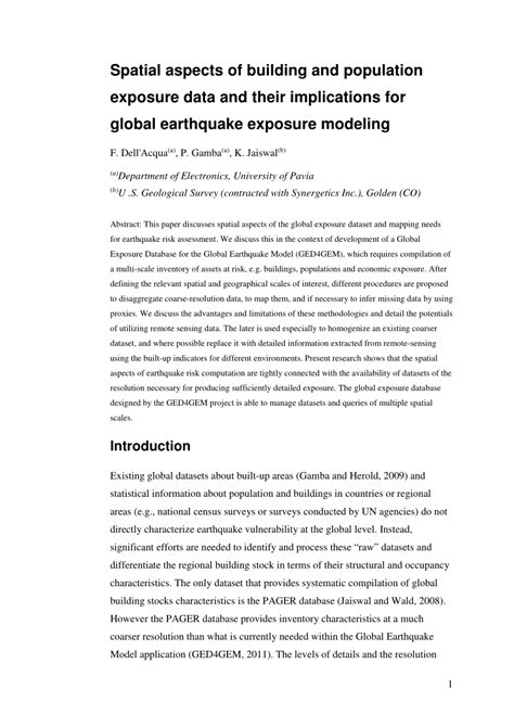 Pdf Spatial Aspects Of Building And Population Exposure Data And