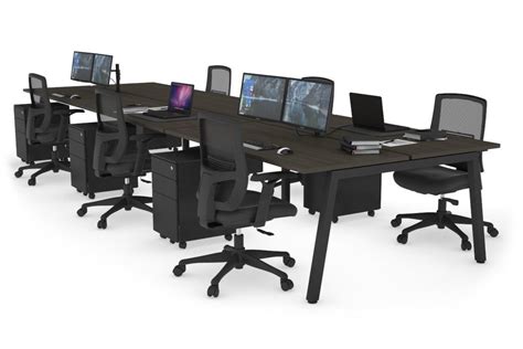 Quadro 6 Person Office Workstations 1400l X 700w Black Leg Dark