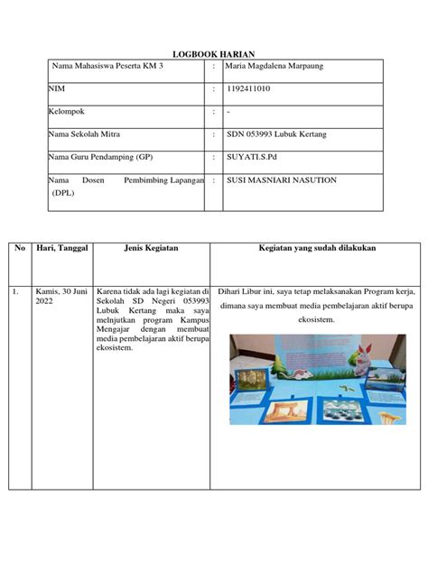Logbook Harian 30 Juni 2022 Pdf