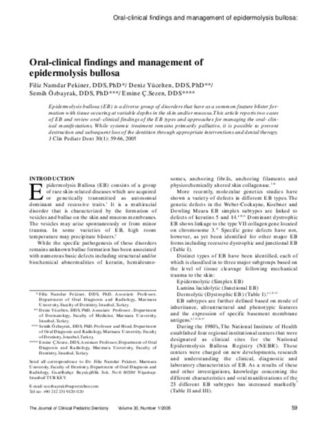 Pdf Oral Clinical Findings And Management Of Epidermolysis Bullosa