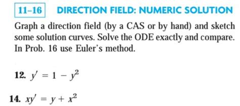 solved 11 16 direction field numeric solution graph a