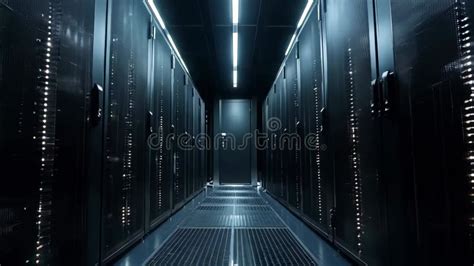 A Long Hallway In A Server Room With Rows Of Servers Stock Video