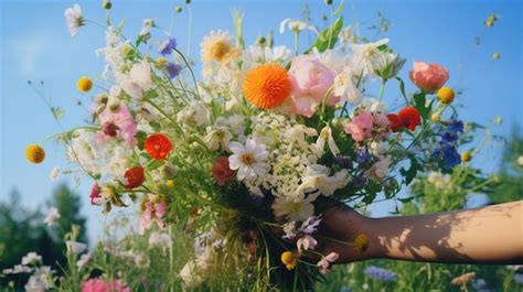 Frische Blüten Auf Der Naturwiese Ein Bunter Blumenstrauß Premium Ki