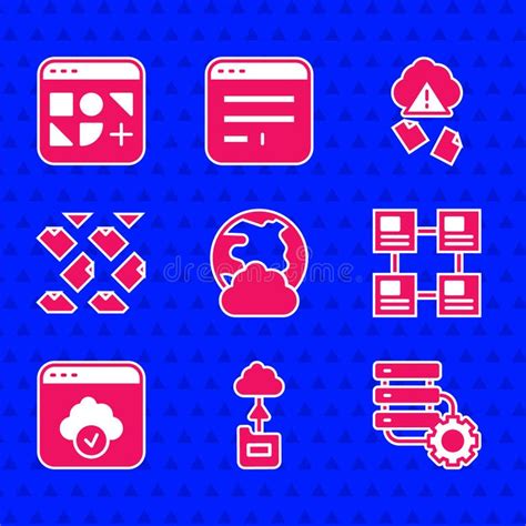 Set Social Network Cloud Technology Data Transfer Server And Gear Hierarchy Organogram Chart