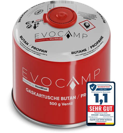 Evocamp Gaskartusche 1x Butangas Kartuschen 500g Schraubkartusche Mit