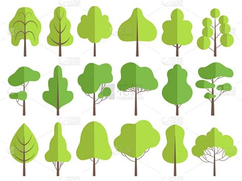 绘画插图自然矢量植物学绿色平坦的清新背景分离多样肖像素材 花瓣网