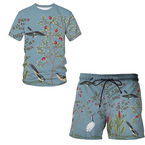 Sport Set For Mensmens Short Sleeve T Shirts And Shorts Set Flower