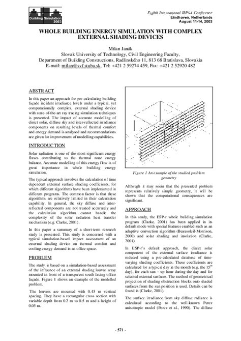 Pdf Whole Building Energy Simulation With Complex External Shading