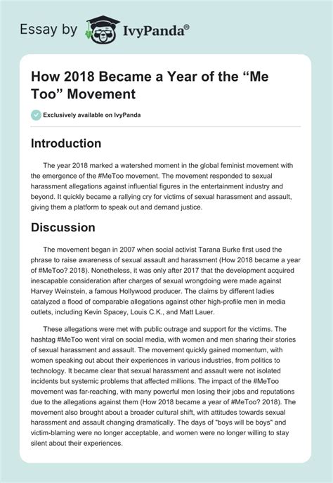 How 2018 Became A Year Of The Me Too Movement 388 Words Essay Example