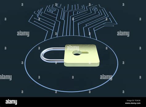 Three Dimensional Rendering Metal Encryption Lock With Tech Background