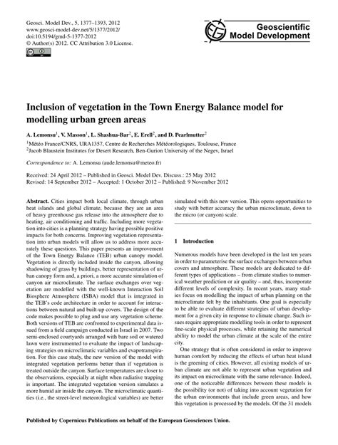Pdf Inclusion Of Vegetation In The Town Energy Balance Model For